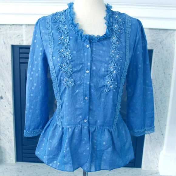 Pretty Angel | Tops | Pretty Angel Blue Peplum Lace Up Boho Blouse Top ...